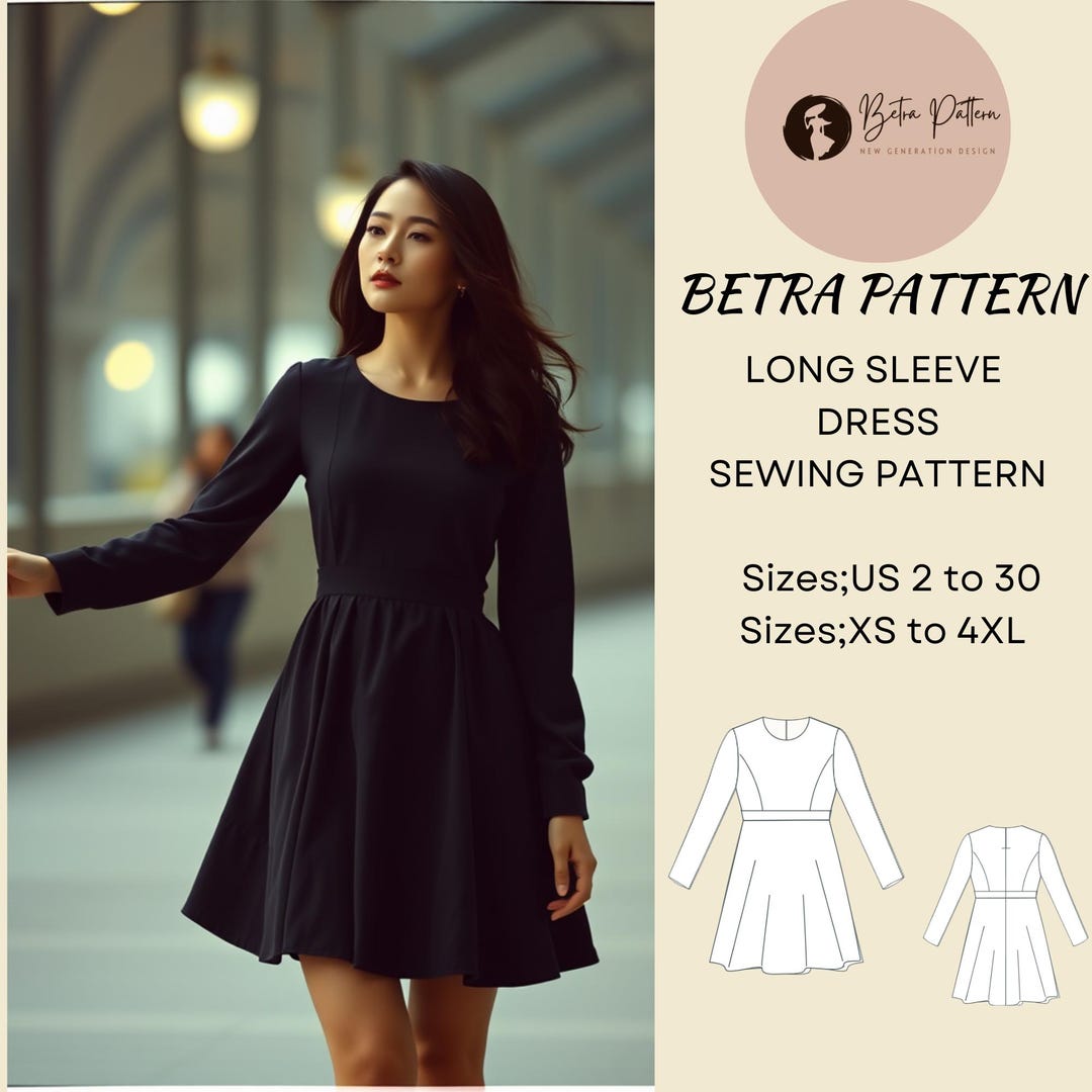 Long Sleeve Fall Dress Sewing Pattern,above Knee Dress,easy Dress ...