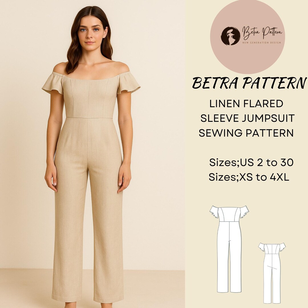 Linen Jumpsuit Sewing Pattern: Flared Sleeve, Boho Chic (PDF Download ...