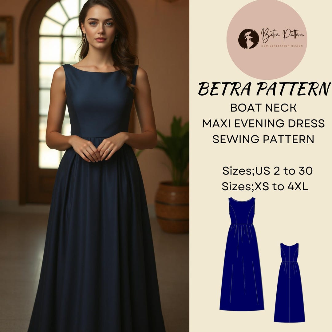 Evening Dress Sewing Pattern,ball Gown,boat Neck Dress,maxi Dress ...
