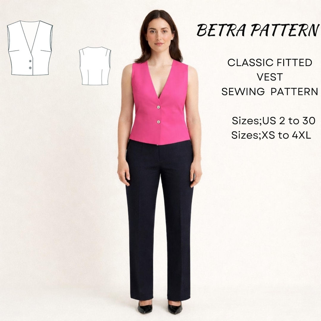 Fitted Classic Vest Sewing Pattern – Deep V Neck Style – PDF A0/A4 US 2 ...