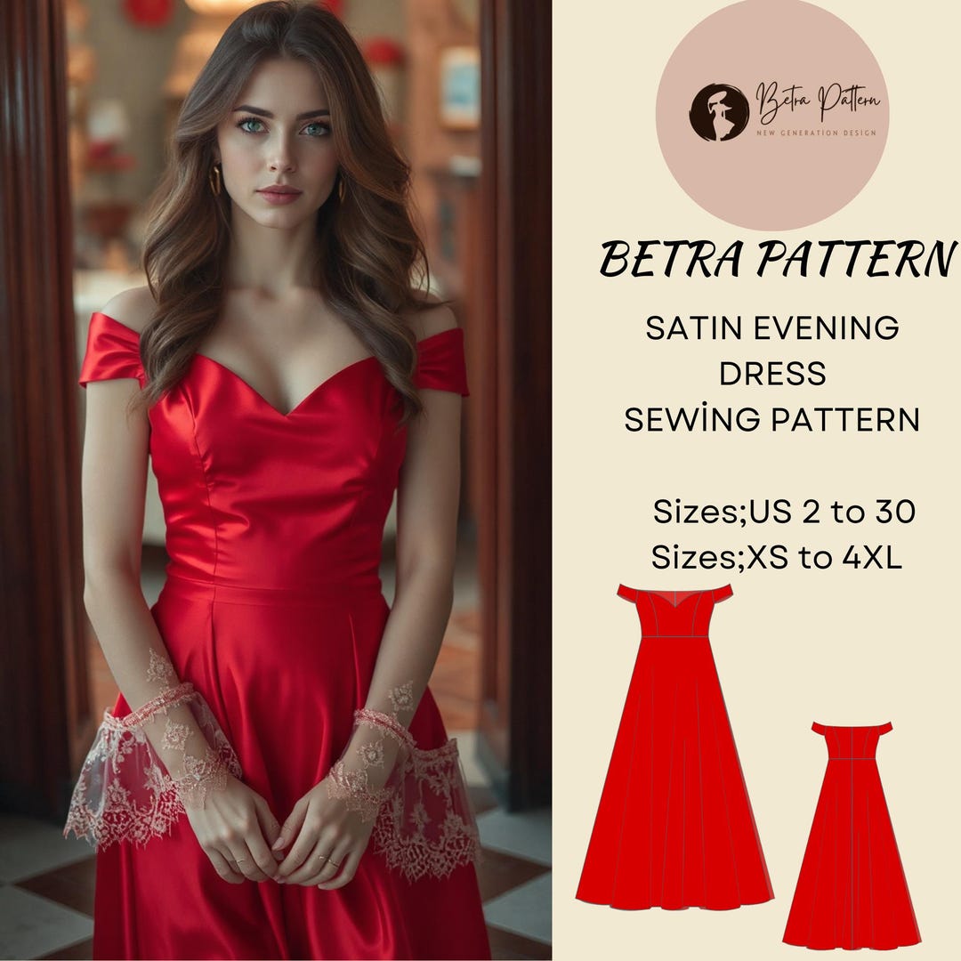 Satin Prom Dress Sewing Pattern,off Shoulder Evening Dress,silk Maxi ...