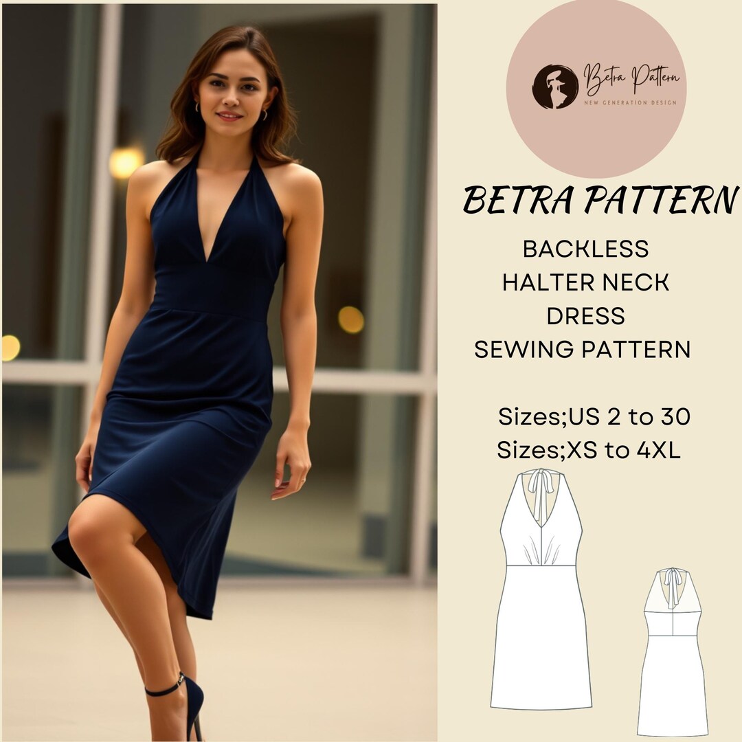 Backless Halter Neck Evening Dress Sewing Pattern,back Tie Dress,a Line ...