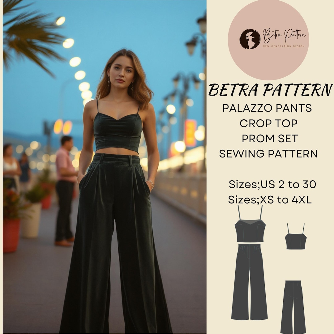 Set Palazzo Pants and Crop Top Sewing Patern,velvet Set Pattern,prom ...