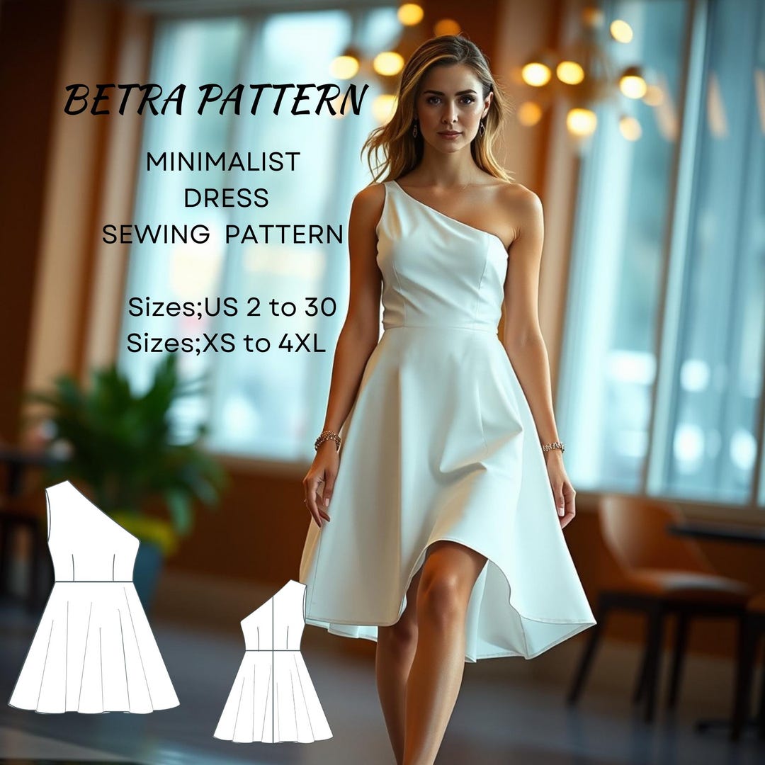 One Shoulder Minimalist Dress Sewing Pattern,elopement Dress,elegant ...