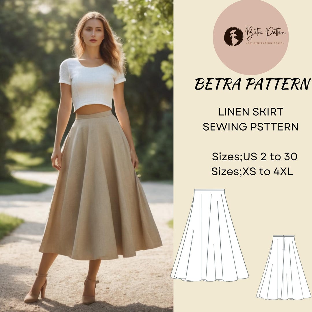 Linen Midi Skirt Sewing Pattern, Midi Skirt Pattern, Linen Skirt Sewing ...