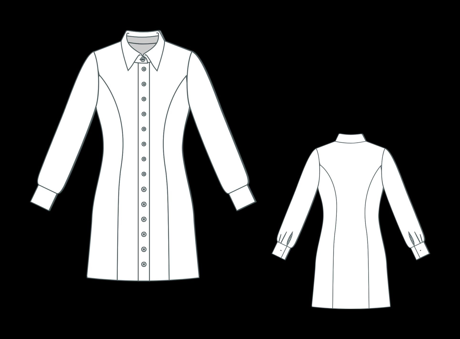 A-line Denim Dress Sewing Pattern – Long Sleeve Shirt Dress (PDF A0/A4 ...