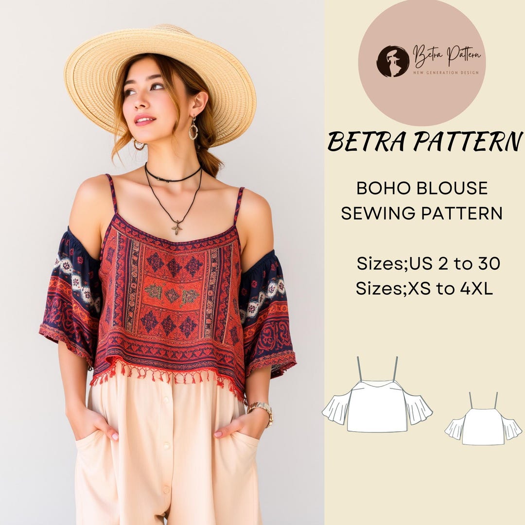 Boho Blouse Sewing Pattern: Loose Fit Linen Bustier Top (XS-4XL) (A4-US ...