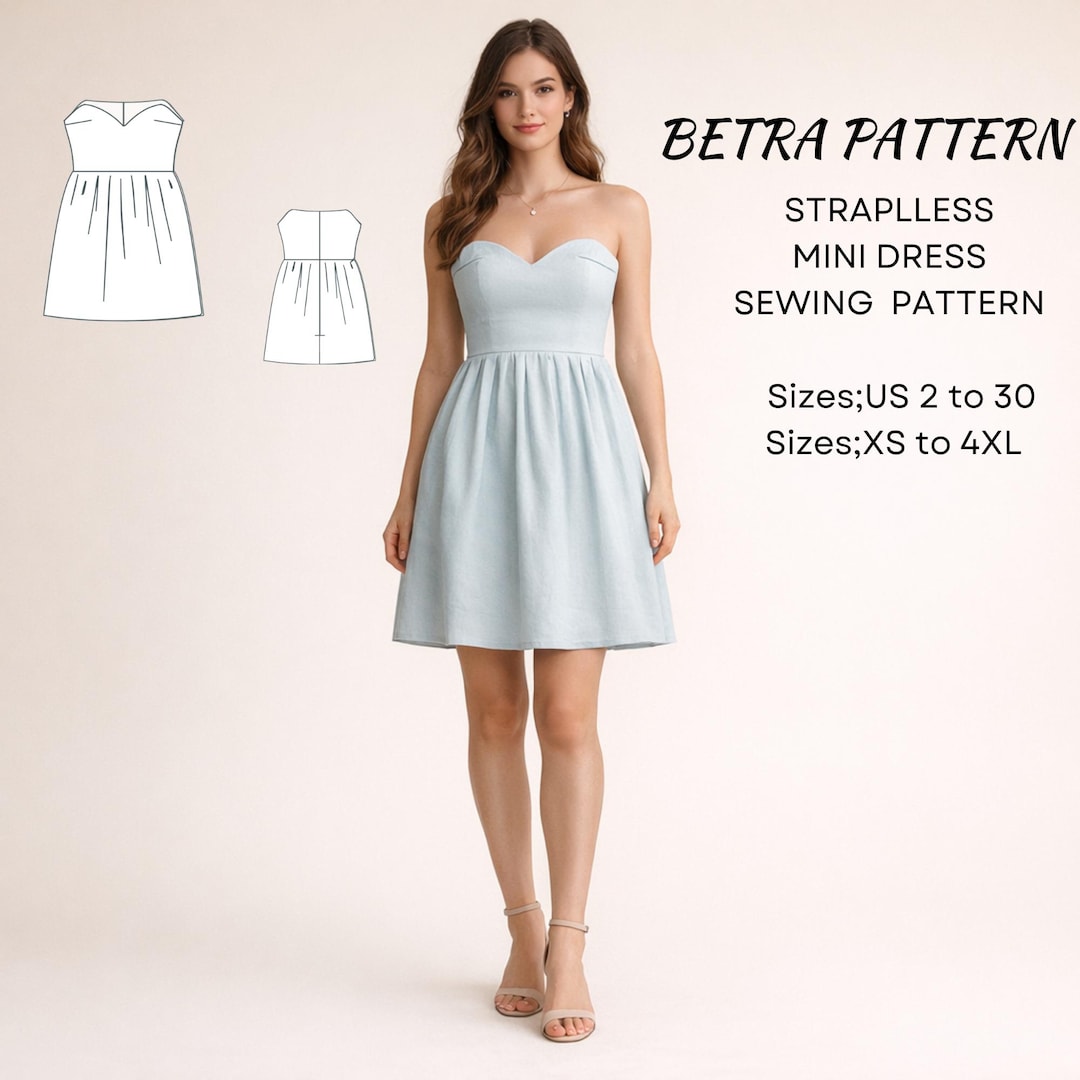 Strapless Mini Dress Sewing Pattern - Evening Dress (PDF A0/A4) - Etsy