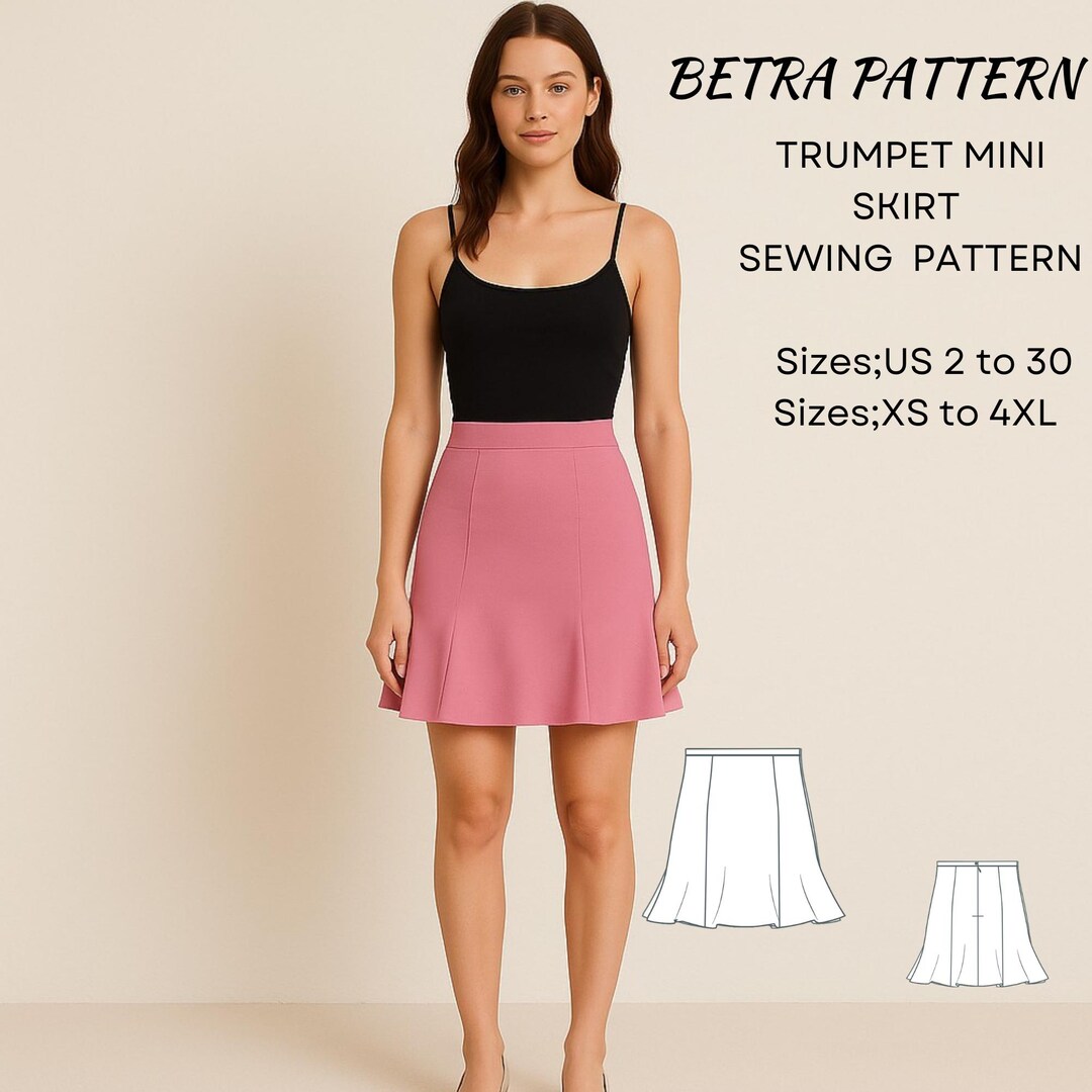Trumpet Mini Skirt Sewing Pattern: Flared Summer Skirt, XS-4XL (PDF ...