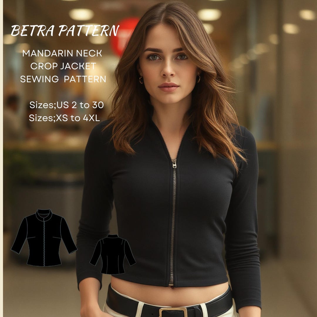 Mandarin Neck Crop Jacket Sewing Pattern: Long Sleeve Jacket(xs-4xl ...