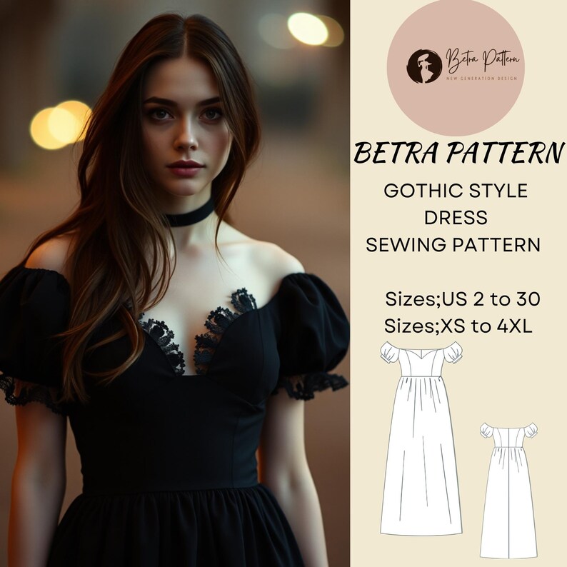 Gothic Style Puff Sleeve Dress Sewing Pattern,halloween Costume,witch ...