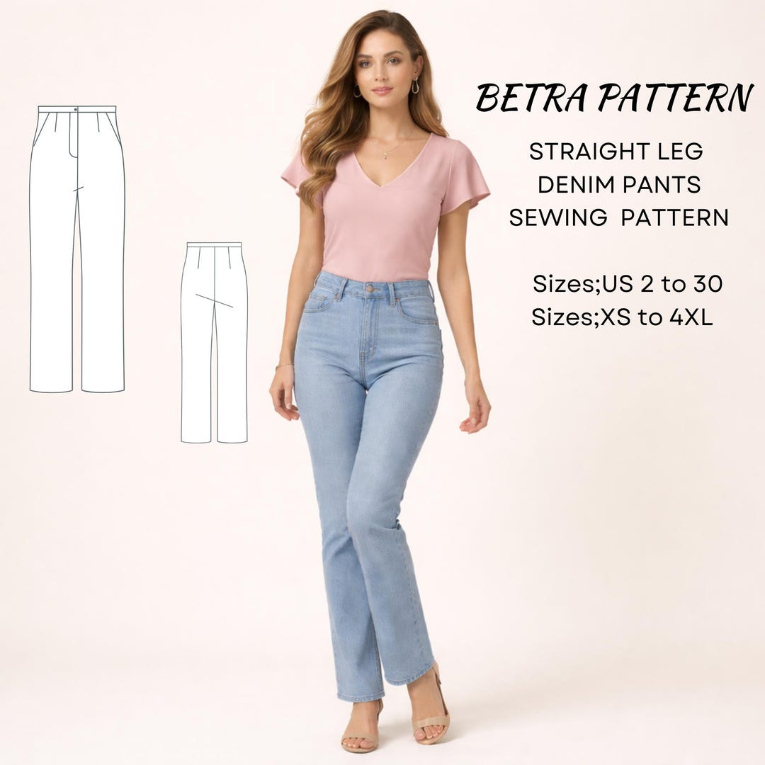 Straight Leg Denim Pants Sewing Pattern: Maxi (PDF Download) - Etsy