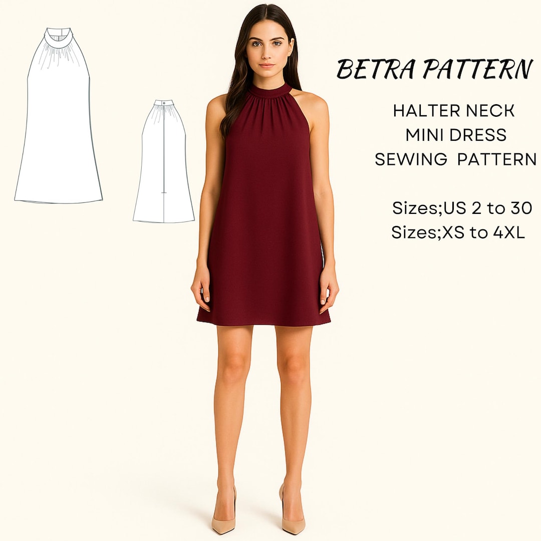 Halter Neck Mini Dress Sewing Pattern: Bridal, Prom, Bridesmaid (PDF ...