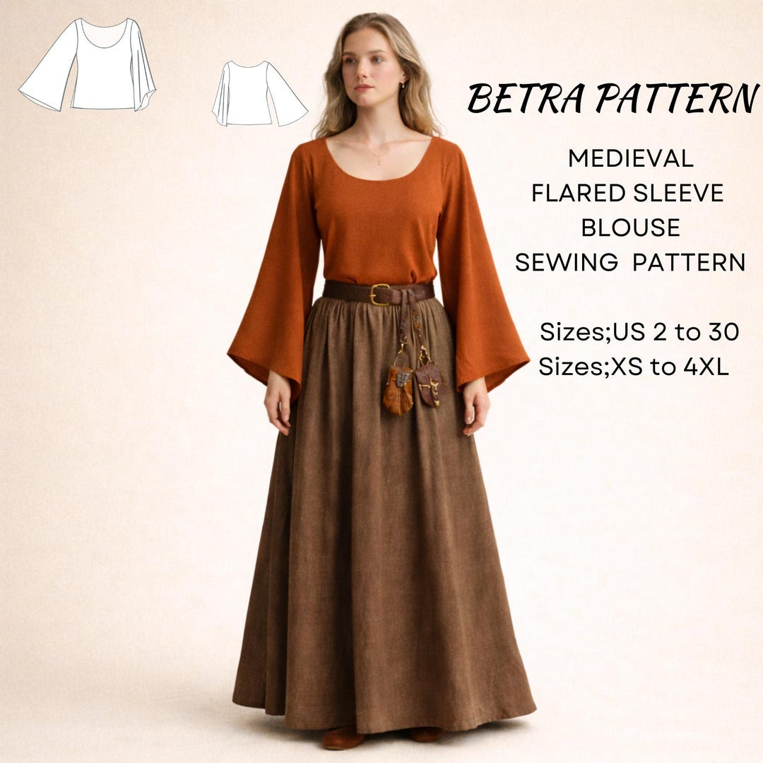 Medieval Flared Sleeve Blouse Sewing Pattern – Relaxed Style – PDF A0 ...
