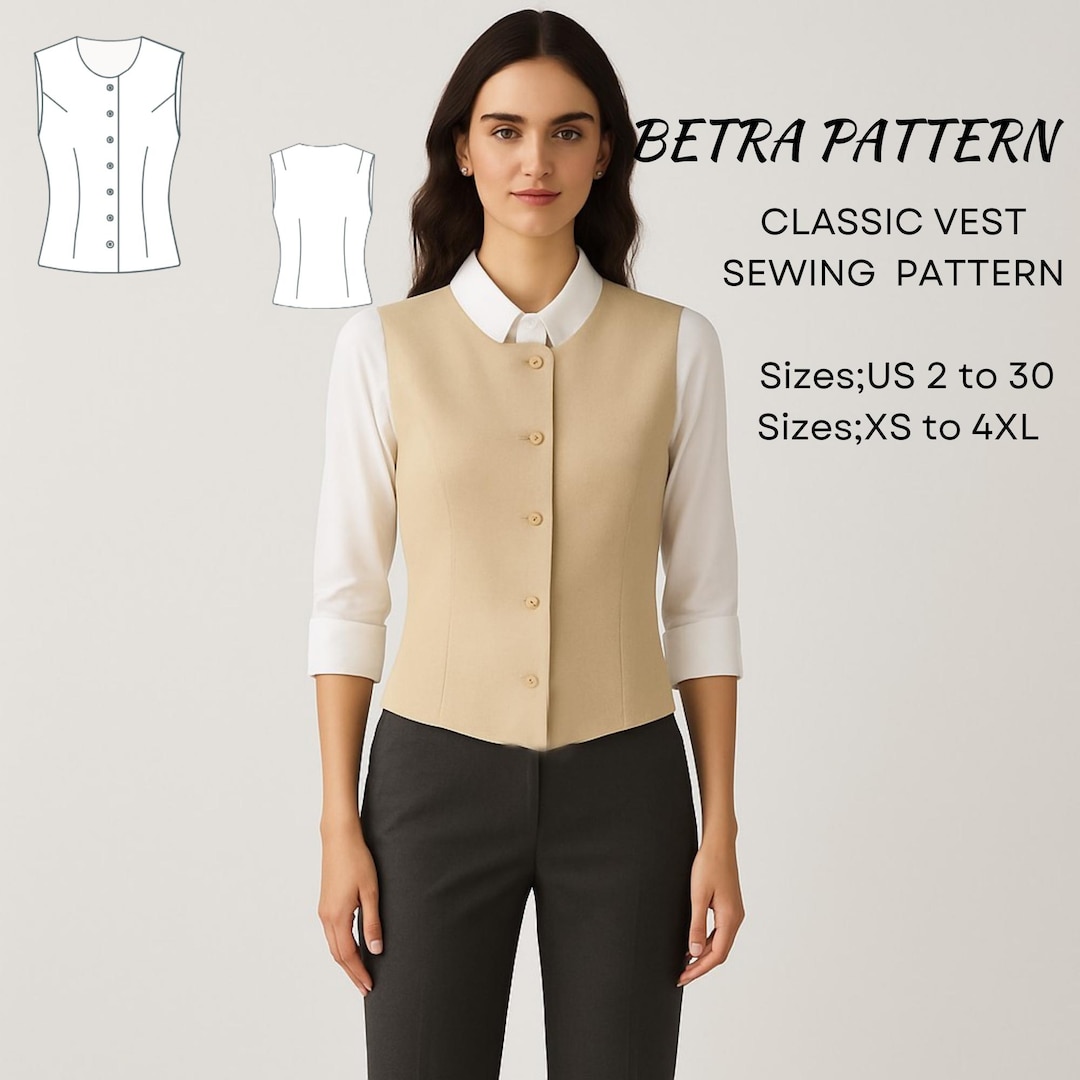 Classic Vest Sewing Pattern – Women’s Buttondown Waistcoat Jacket – PDF ...