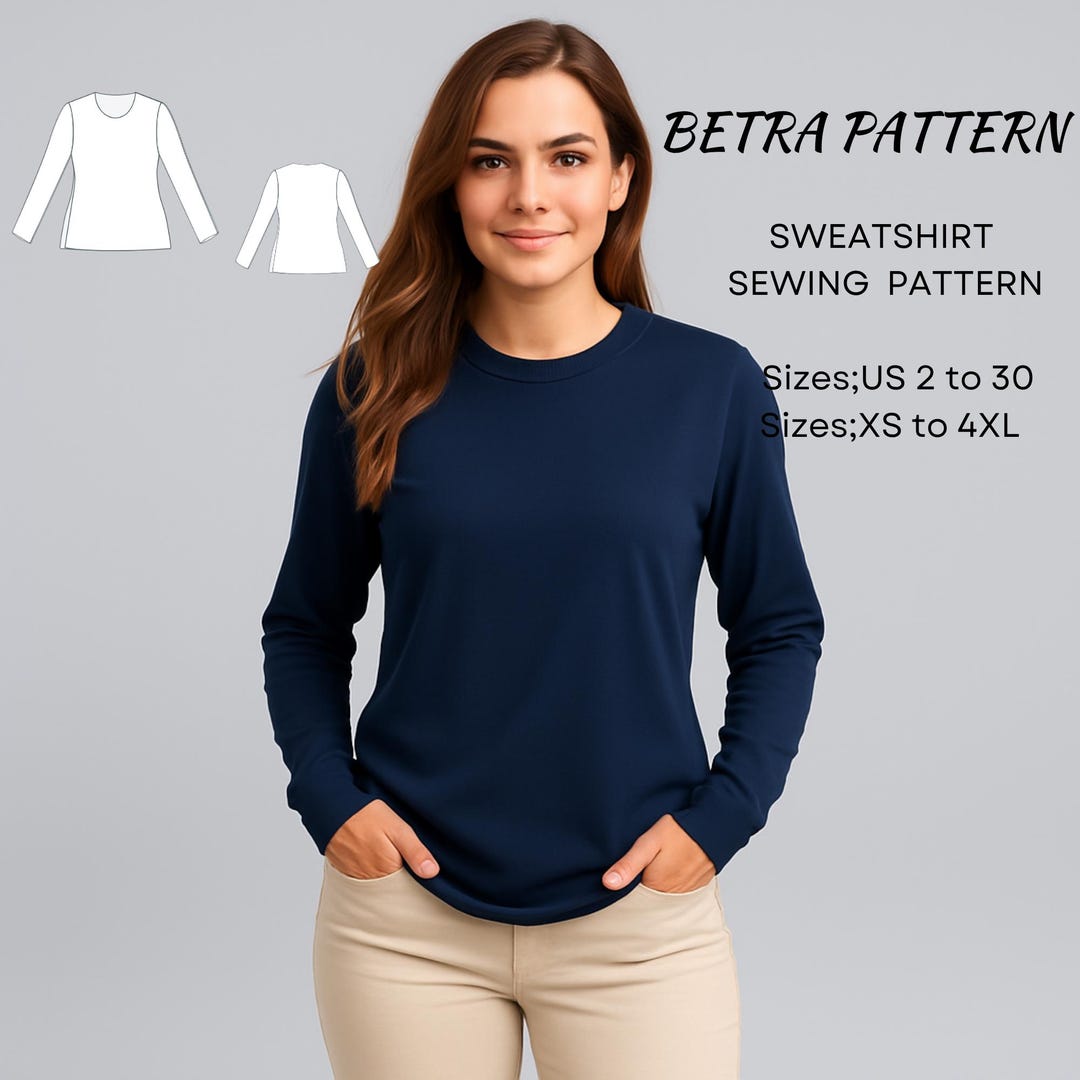 Sweatshirt Sewing Pattern: Women's Long Sleeve Top (XS-4XL) (PDF ...