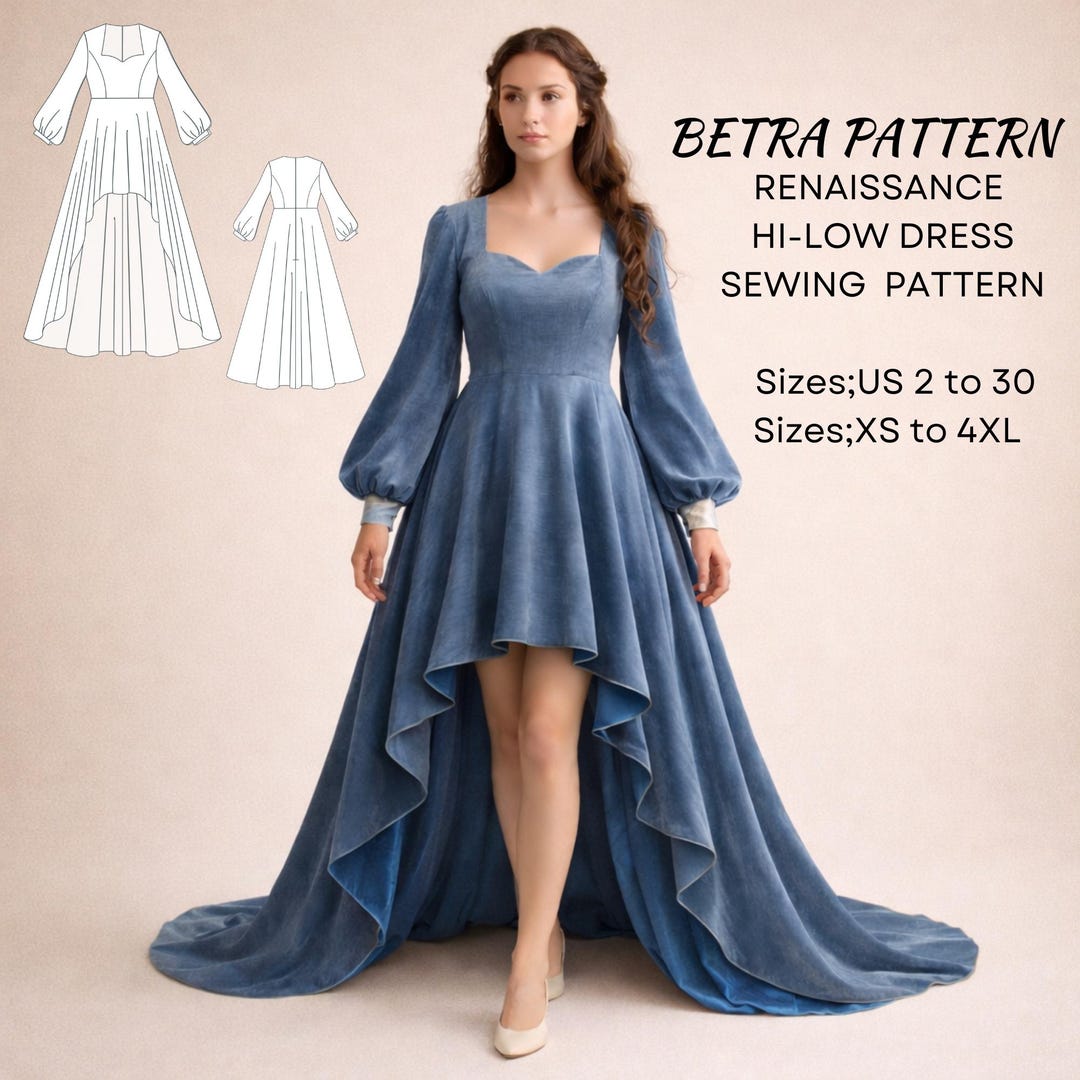 Renaissance Hi-low Dress Sewing Pattern – Sweatheart Neck – Maxi - PDF ...