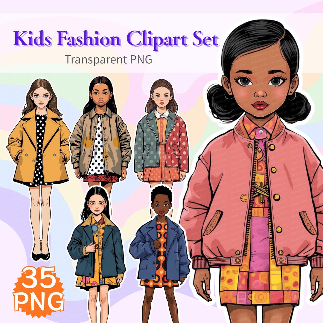 Kids Fashion Clipart Set | Girls Fashion Illustration | 35 PNG ...