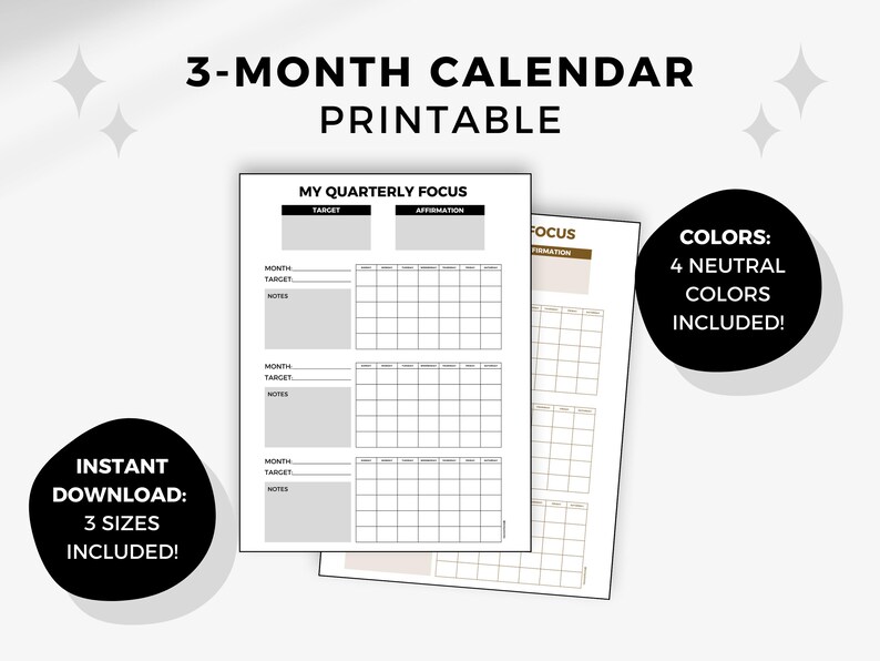 Printable, Reusable 3-month Calendar - 4 Neutral Colors - Etsy