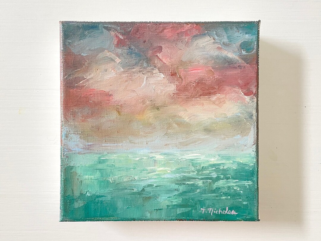 Mini Oil Painting: Abstract Mauve Sunset Landscape, Palette Knife Art ...