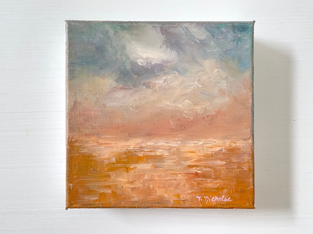 Orange Abstract Fall Landscape Art, Original 6"x6" Mini Cloud Painting ...