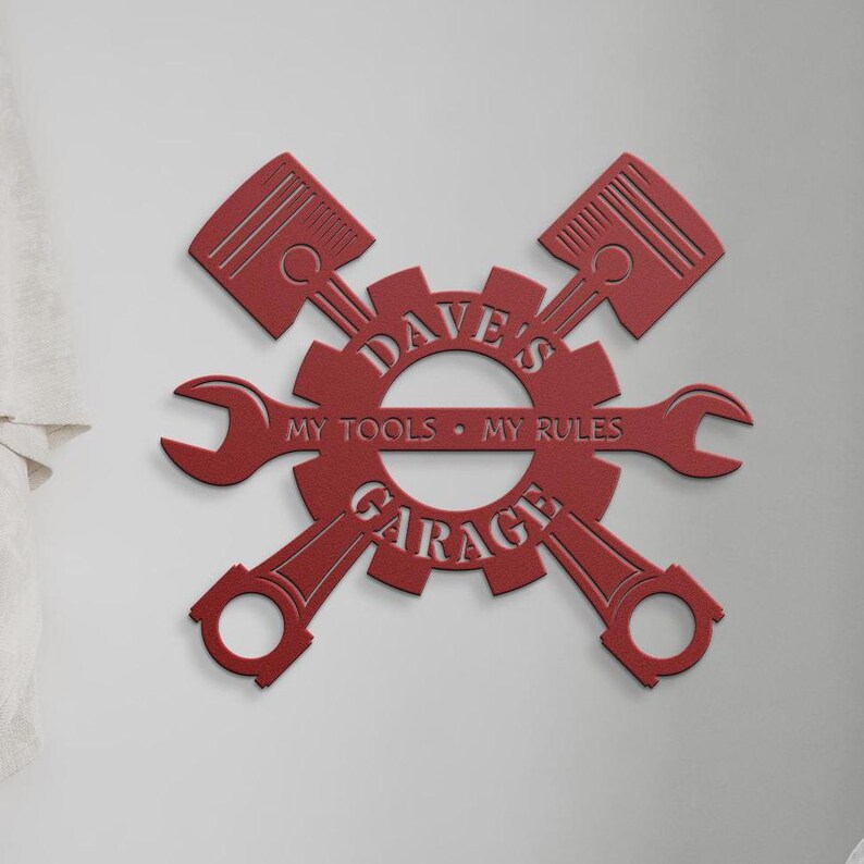 Gear, Pistons & Wrench - Custom Metal Garage Sign for Car Guy, Mechanic ...