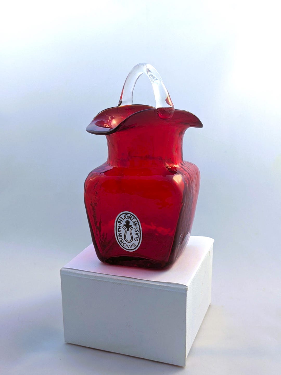 Vintage Pilgrim Glass - Hand Blown Red Basket With Clear Applied Handle ...