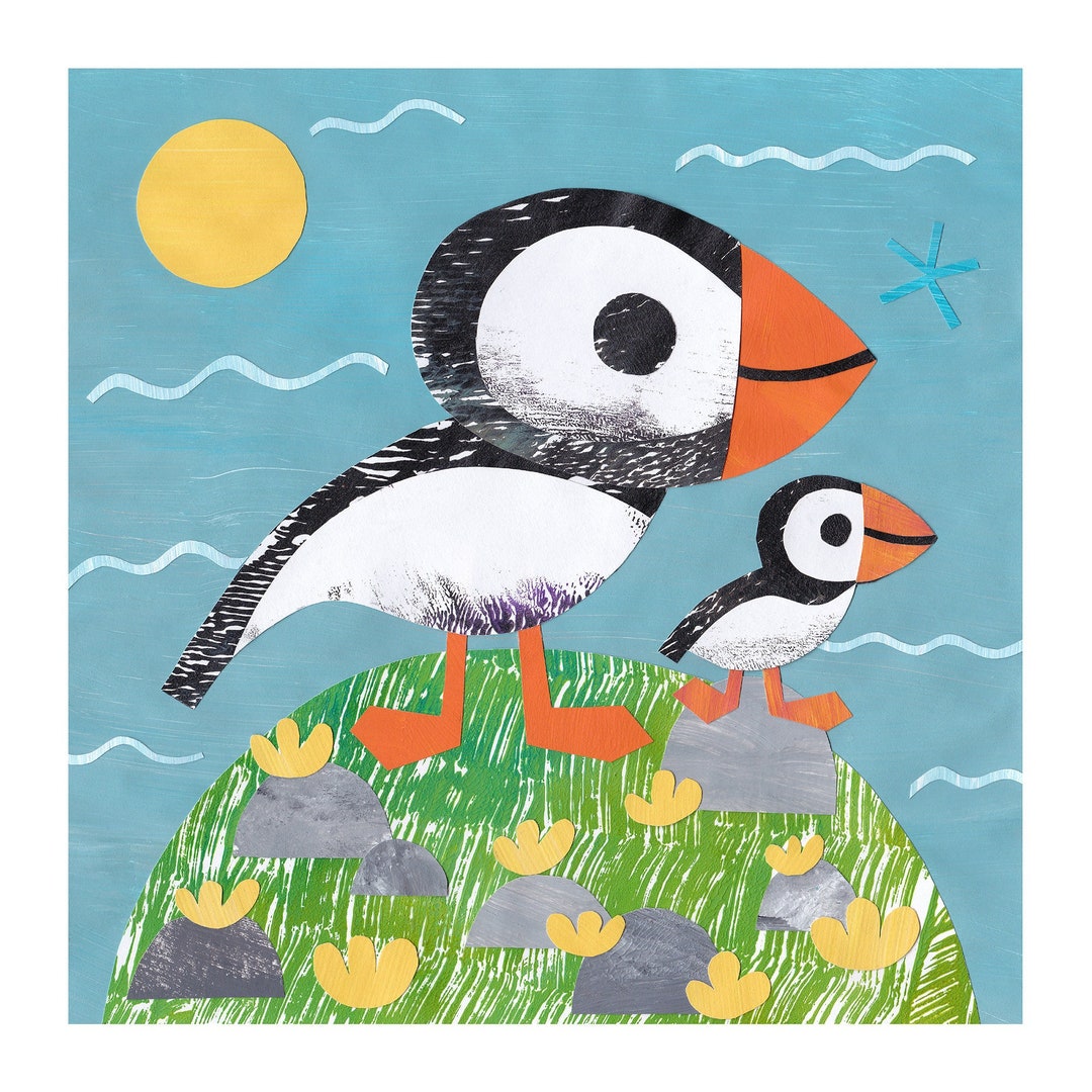 Baby Puffin Art Print: Mama and Chick, Colorful Nursery Decor - Etsy