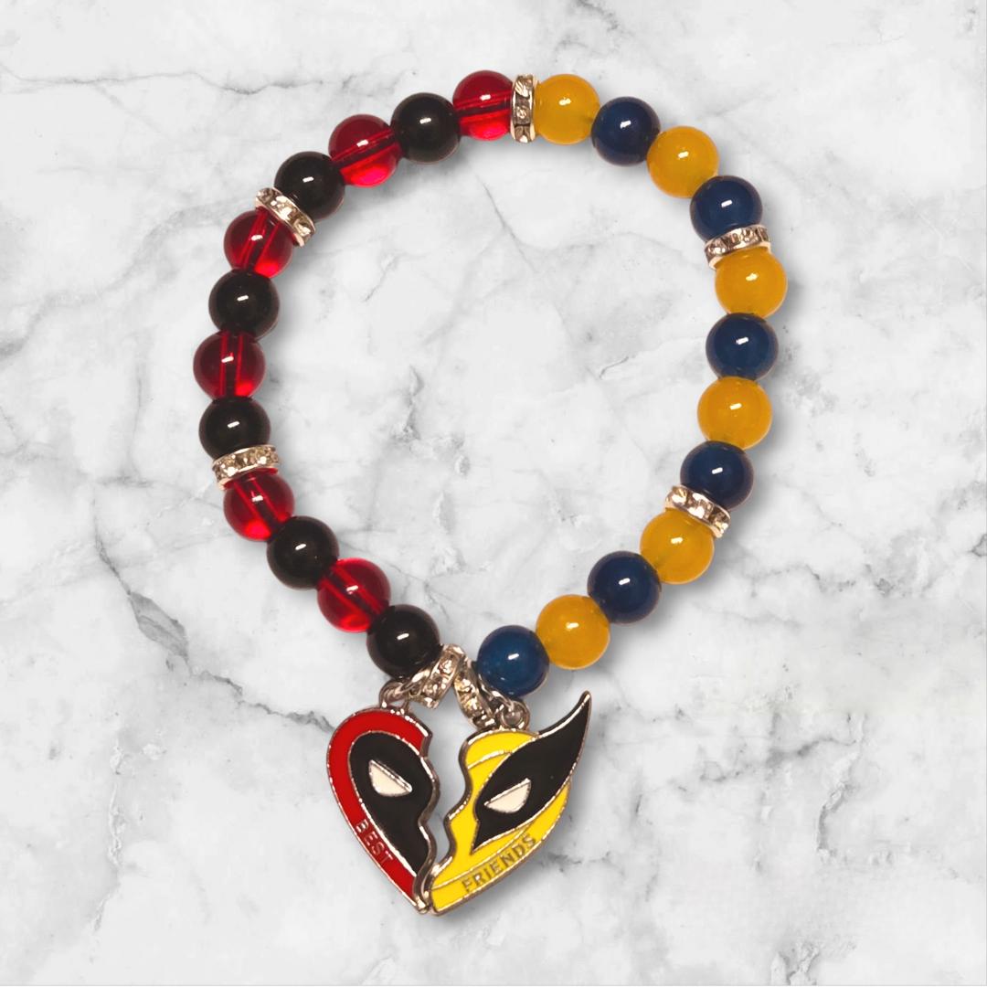 Deadpool and Wolverine Beaded Bracelet | 6.75" Stretchable Glass Beads ...