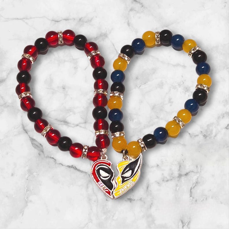 Deadpool and Wolverine Friendship Bracelets | Stretchable Glass Beads ...