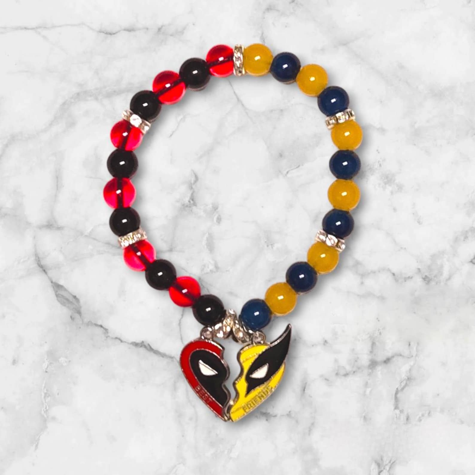 Deadpool and Wolverine Beaded Bracelet | 6.75" Stretchable Glass Beads ...