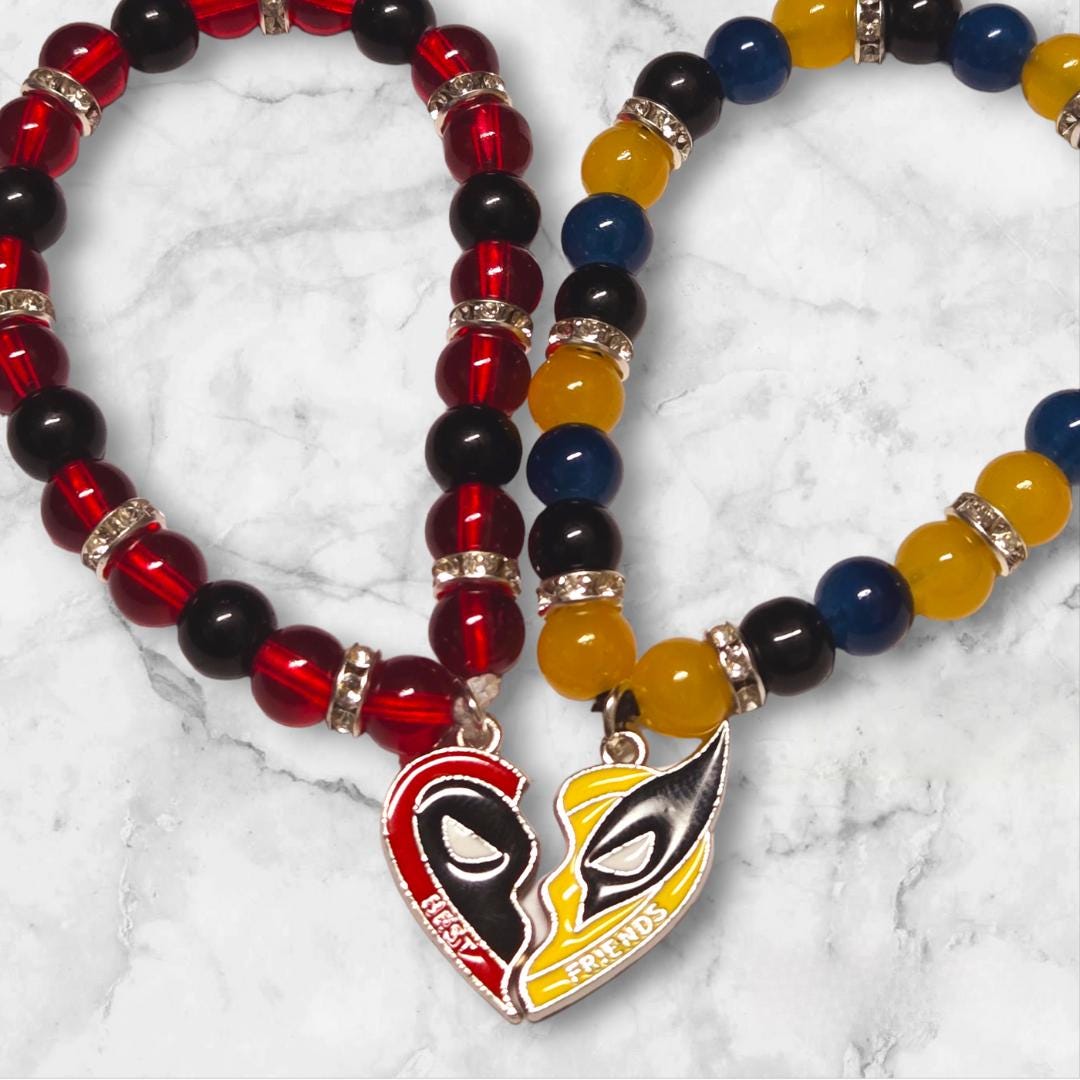 Deadpool and Wolverine Friendship Bracelets | Stretchable Glass Beads ...