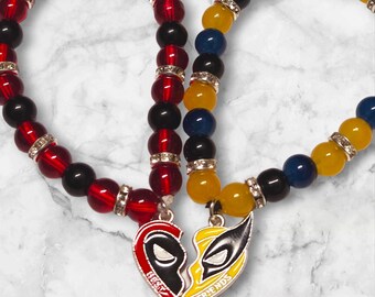 Deadpool and Wolverine Beaded Bracelet | 6.75" Stretchable Glass Beads ...