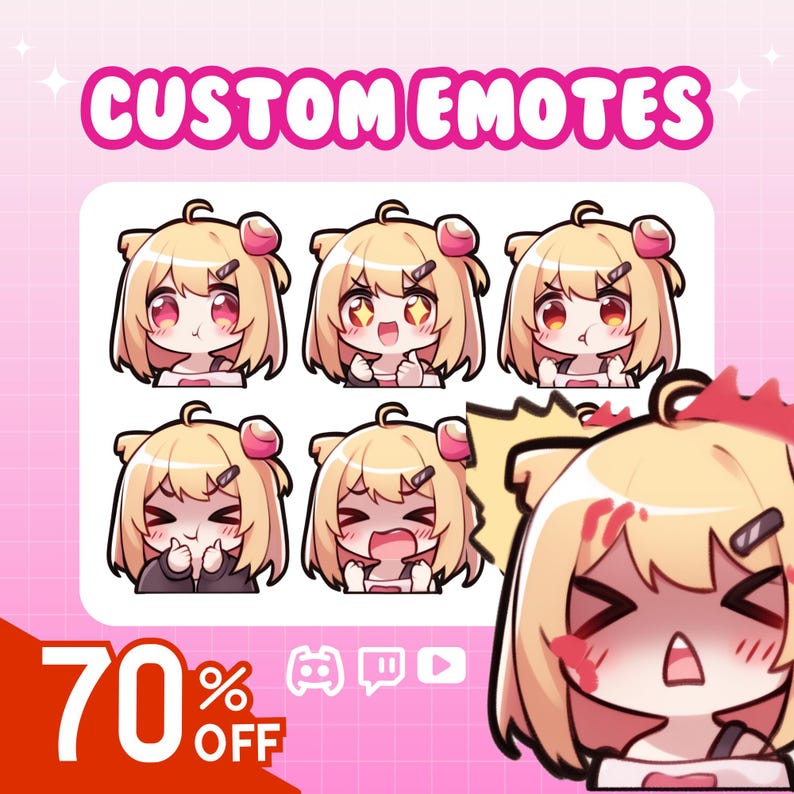 Custom Emote, Vtuber Emotes, Pet Emotes, Cute Chibi Emotes, Commision ...