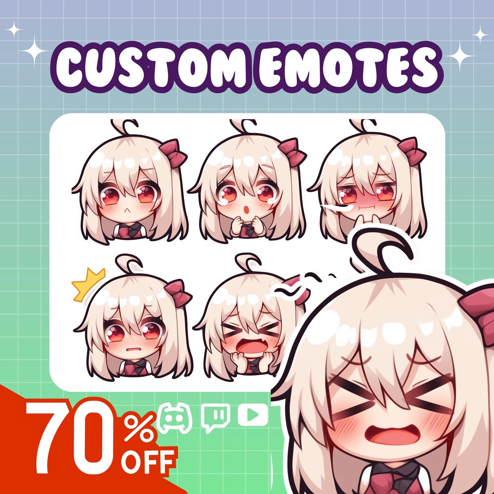 Custom Emote, Vtuber Emotes, Pet Emotes, Cute Chibi Emotes, Commision ...