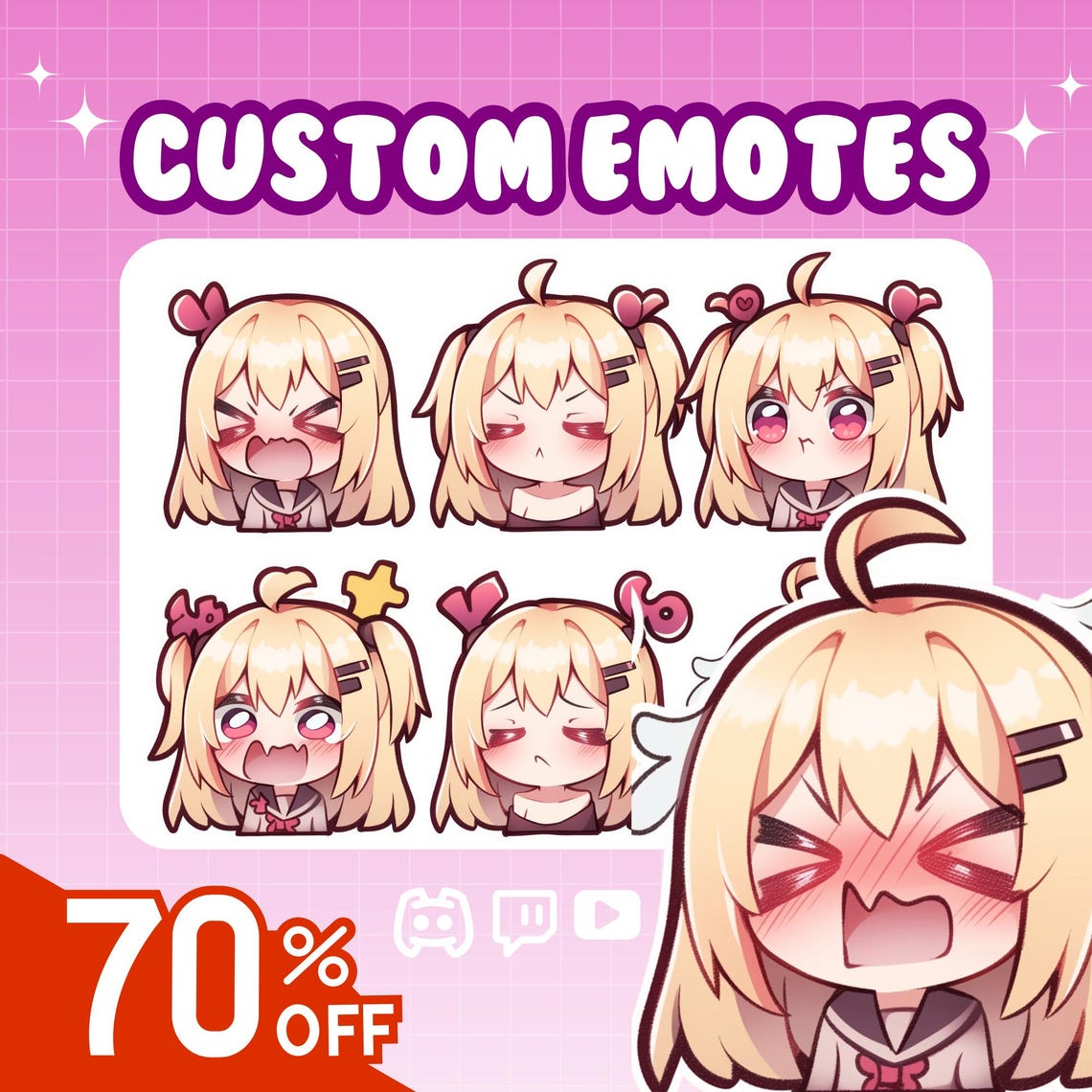 Custom Emote, Vtuber Emotes, Pet Emotes, Cute Chibi Emotes, Commision ...