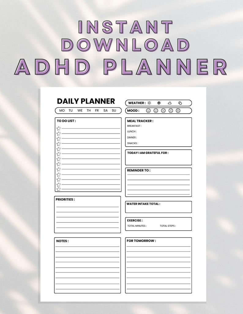 ADHD Daily Planner Printable ADHD Planner Downloadable Planner ...
