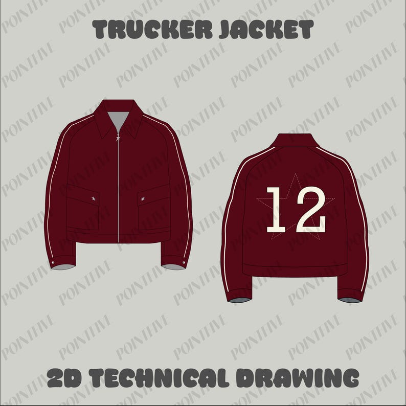 Trucker Jacket CAD Template | Fashion Flat Technical Drawing | Digital ...