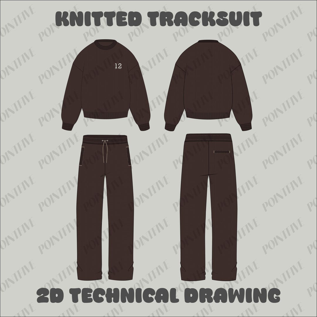 Knitted Tracksuit CAD Template | Fashion Flat Technical Drawing ...