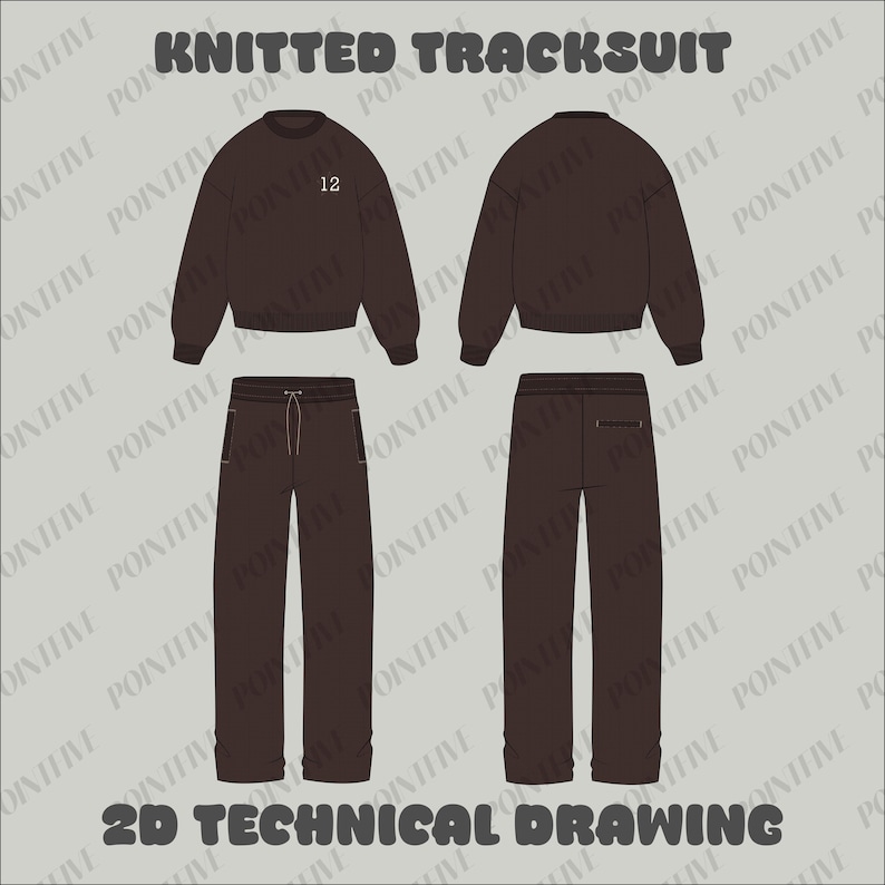 Knitted Tracksuit CAD Template | Fashion Flat Technical Drawing ...