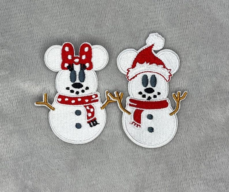 Mickey & Minnie Snowman Patch | Disney Christmas Embroidered Patch ...
