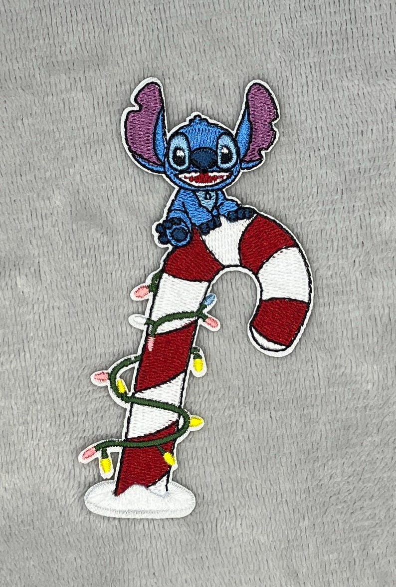 Stitch Candy Cane Patch | Christmas Stitch Embroidered Patch | Holiday ...