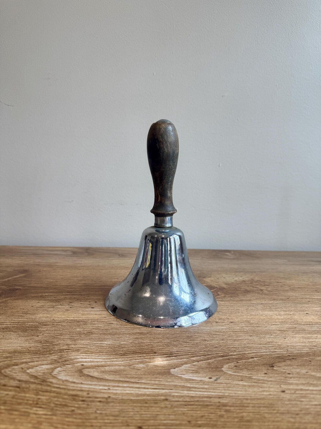 Vintage Pewter Silver 8" Hand Bell School Bell With Wooden Handle - Etsy