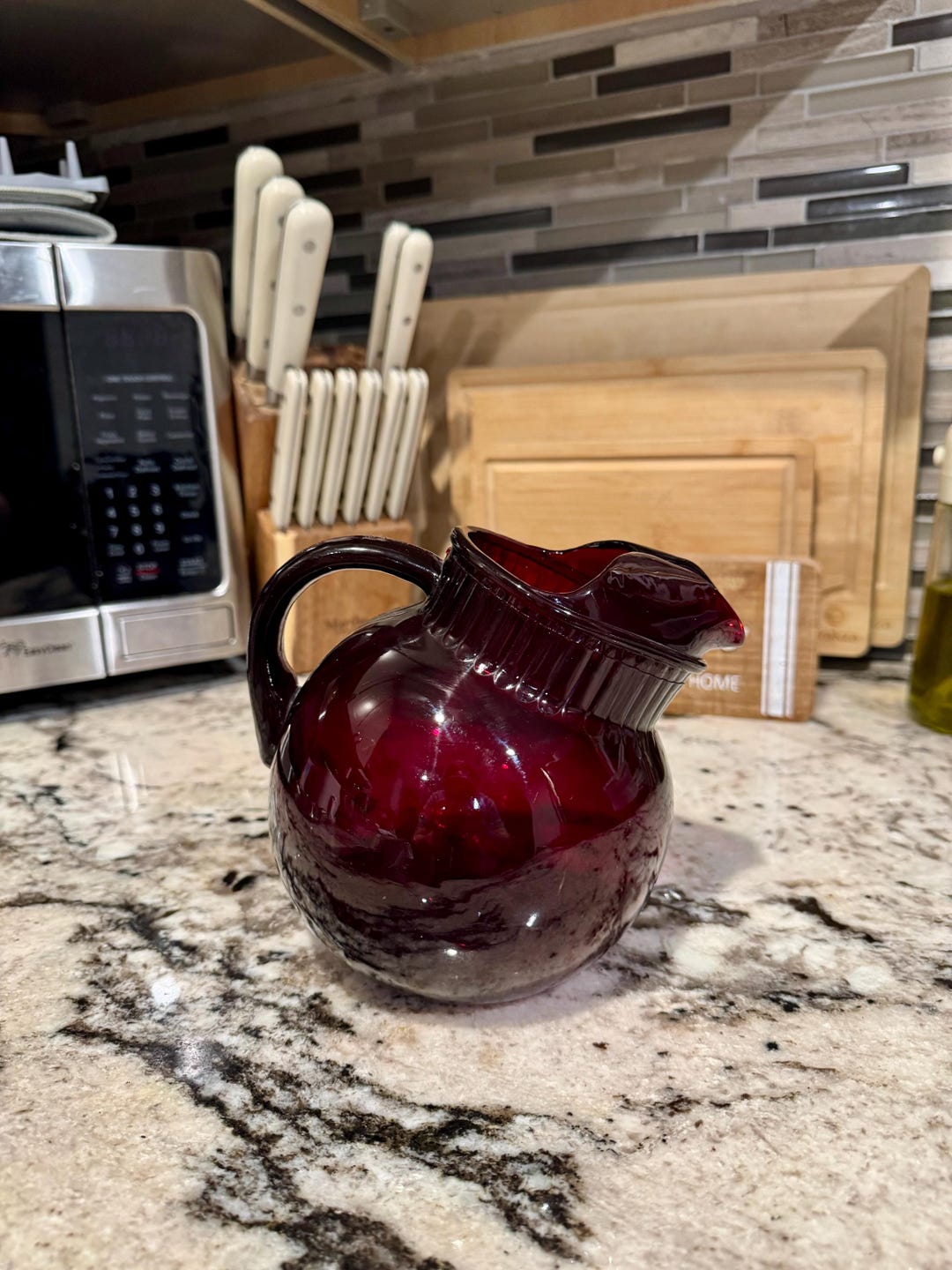 Vintage Anchor Hocking Ruby Red Slanted Ball Pitcher With Ice Lip - Etsy