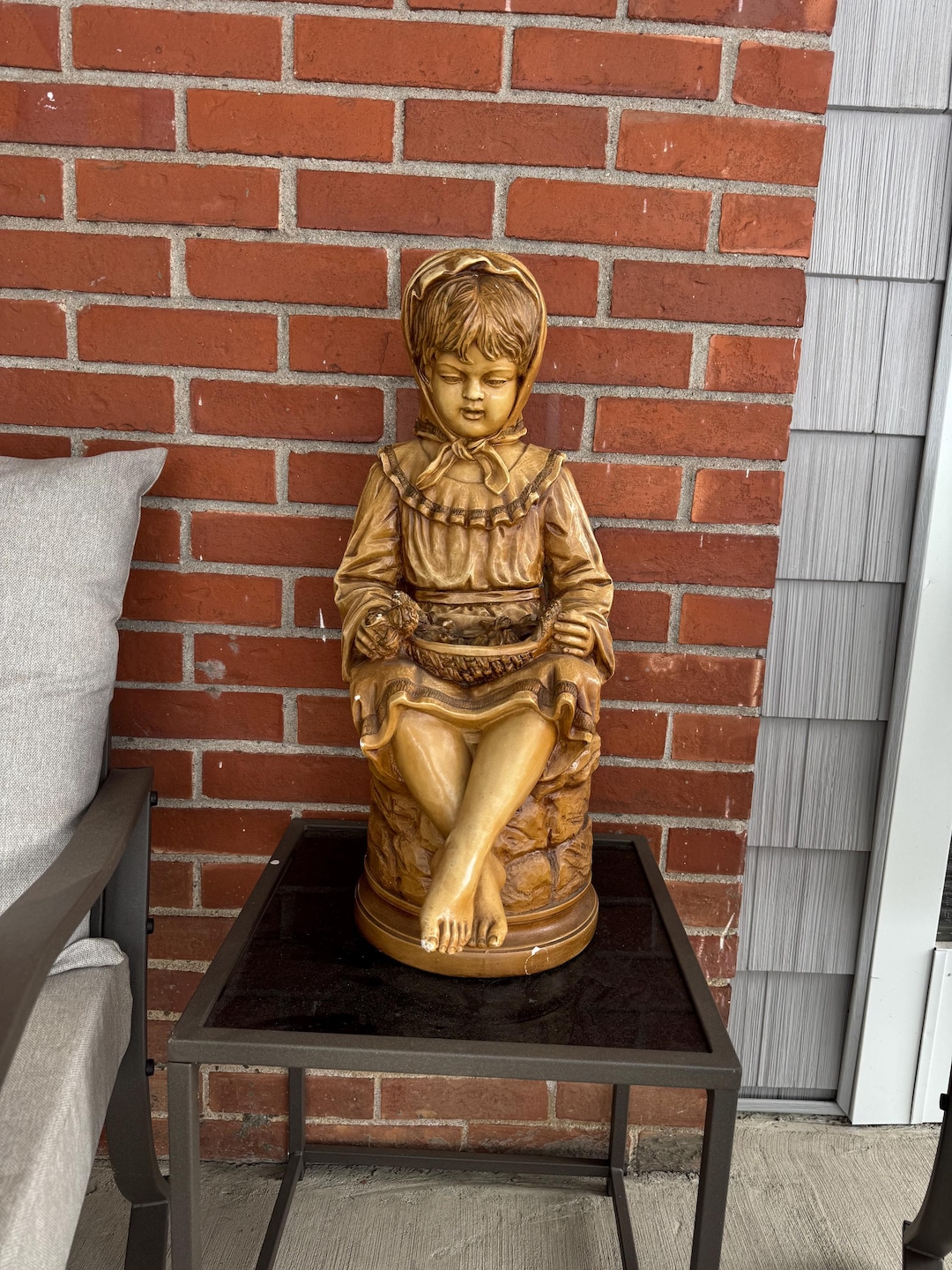 Vintage Marwal Chalkware Sculpture, Girl With Braids Sitting on Rocks ...