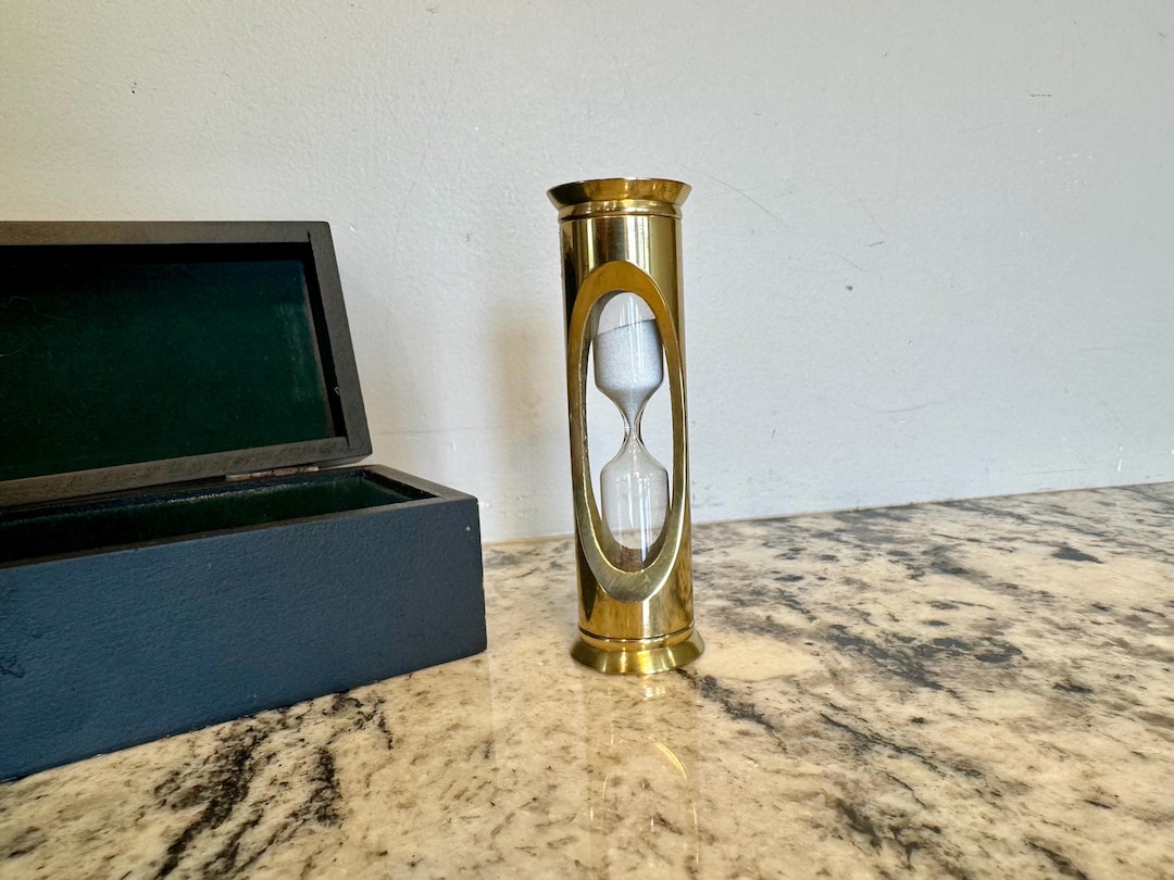 Vintage Bronze Sand Glass 3 Minute Timer in Wooden Green Felt Lined Box ...