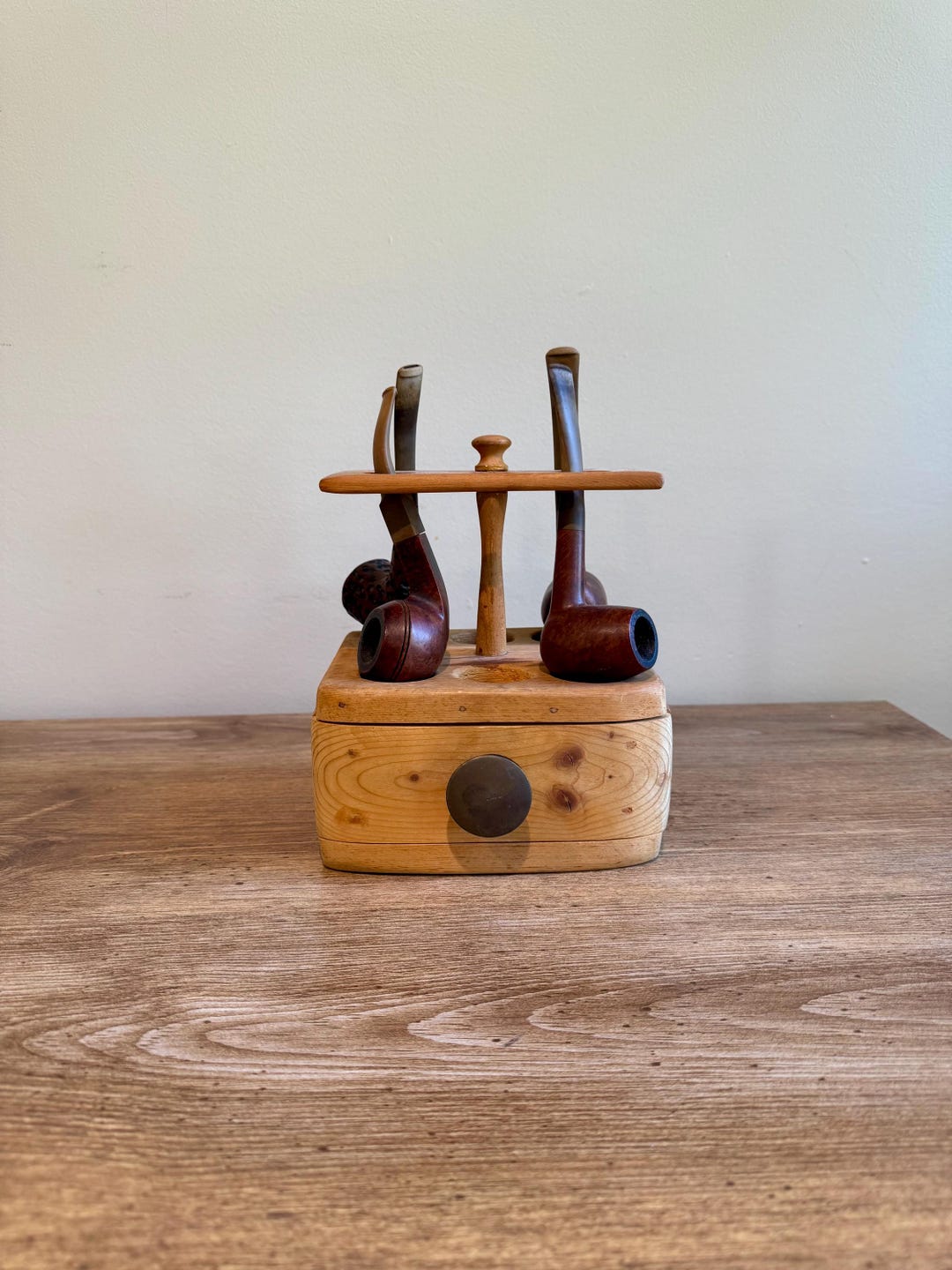 Vintage Tobacco Wooden Pipe Rack Stand With Drawer & Four Pipes ...