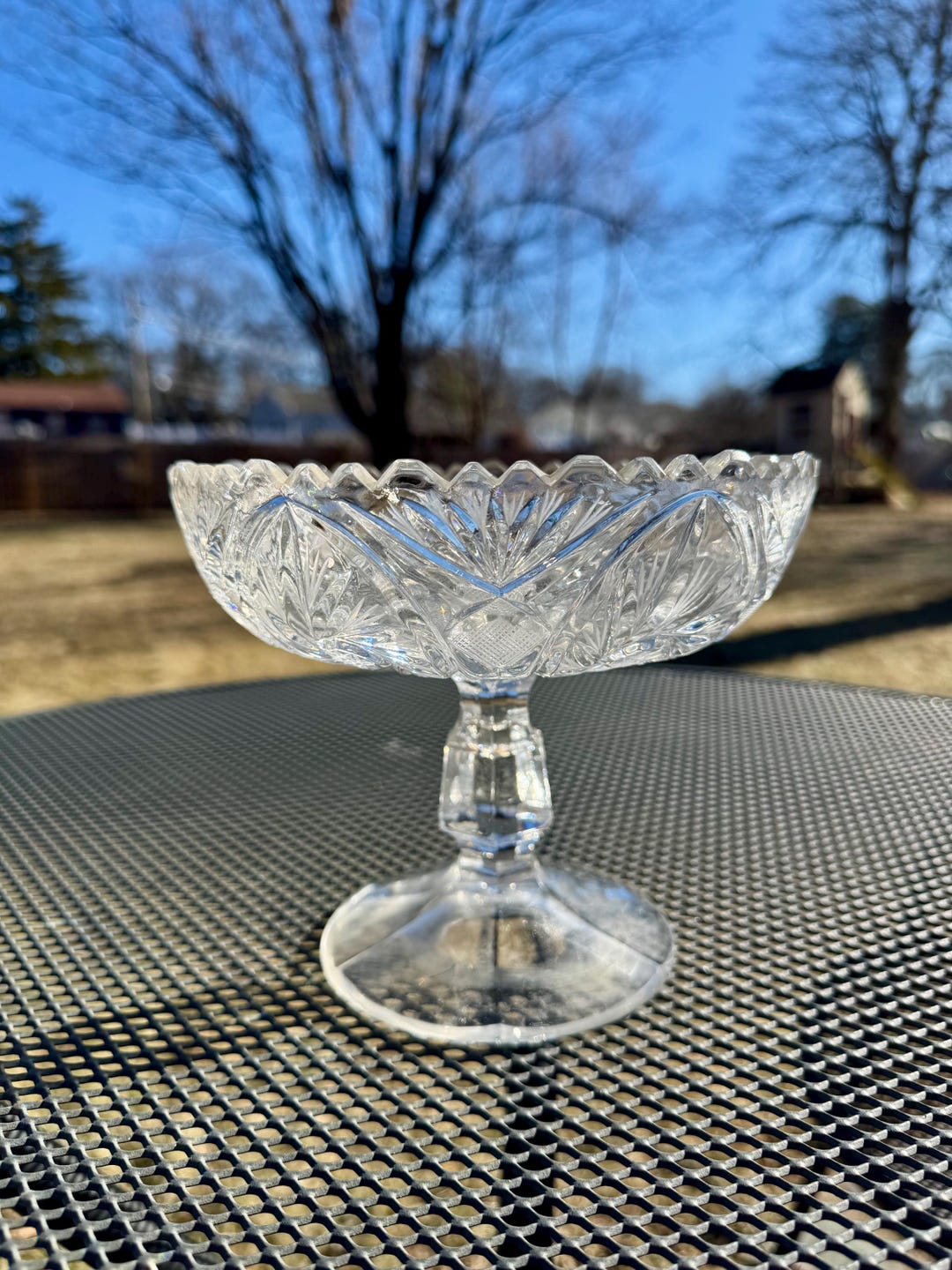 Vintage Crystal Glass Compote Dish: Sawtooth Rim Pedestal Bowl - Etsy
