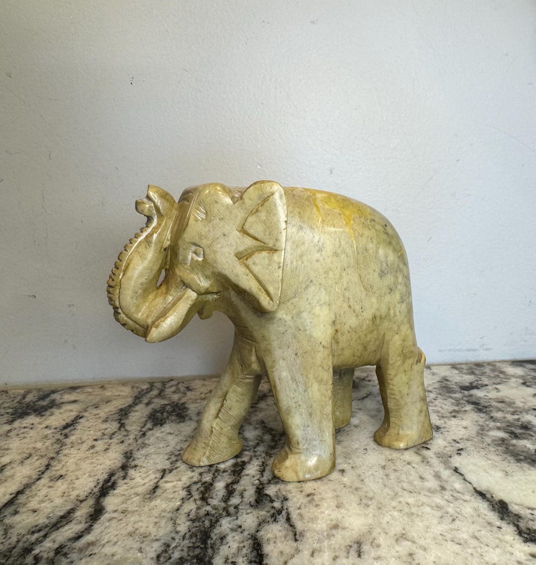 Marbled Stone Hand Carved Small Elephant Figurine, Beige, 4"x 2"x 3.5 ...
