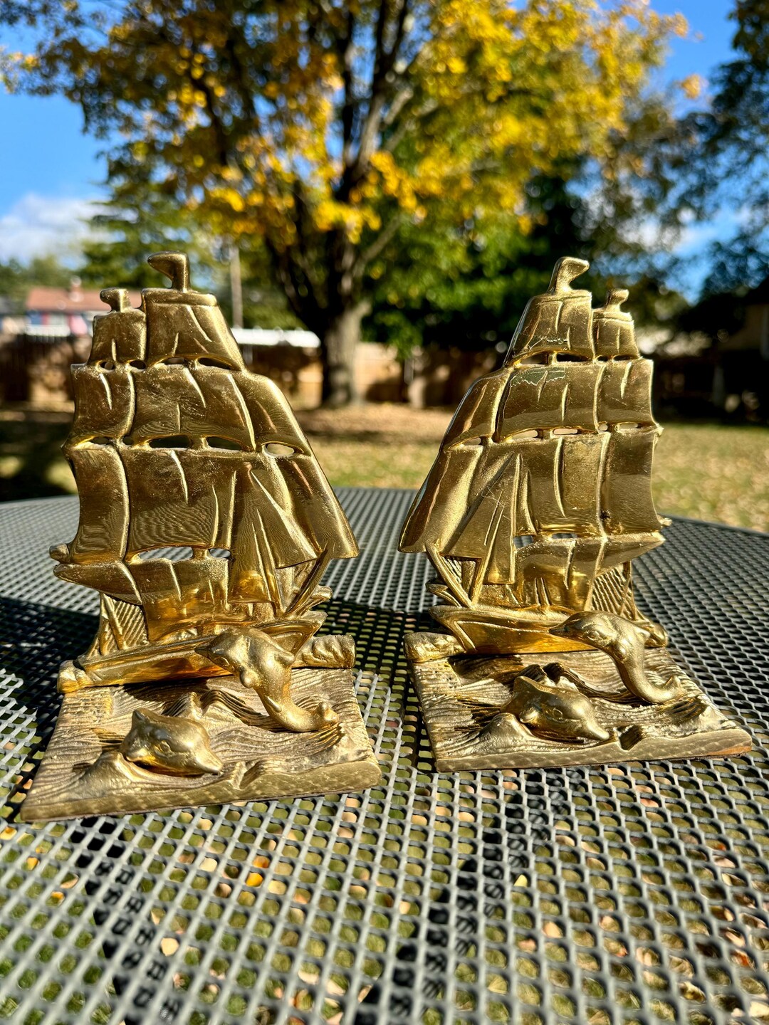 Vintage Solid Brass Sailing Ship Sailboat With Jumping Dolphins in ...